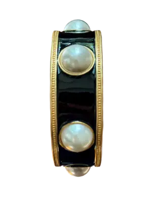 LAURA GRAY Enamel Faux Pearl Bangle - Black