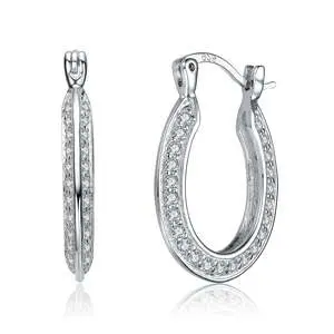 GENEVIVE Cléo Horseshoe Hoop Earrings - White/silver