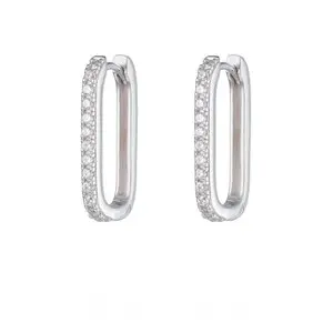 SCREAM PRETTY Oval Huggie Hoop Earrings With Clear Stones - Silver