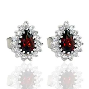 ARTISAN 14k White Gold Garnet And Diamond Stud Earrings - White/red