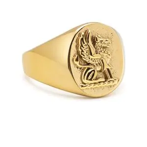 NIALAYA JEWELRY Stainless Steel Lion Crest Ring With Plating - Gold