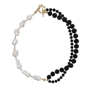 FARRA Obsidian And Baroque Pearl Necklace - Black