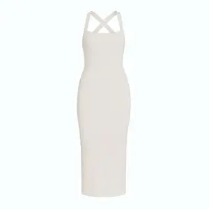 MONLICIA Azura Knit Crisscross Back Bodycon Midi Dress - White