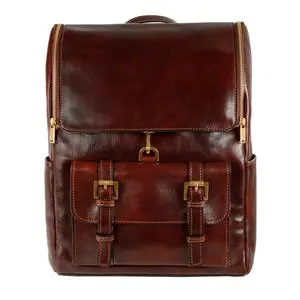 TIME RESISTANCE Large Leather Backpack - Brown