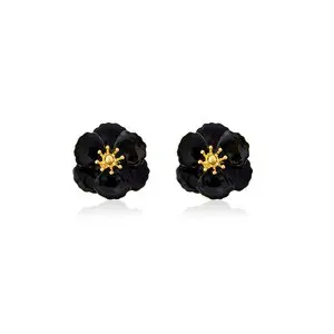 MILOU JEWELRY Blossom Flower Stud Earrings - Black