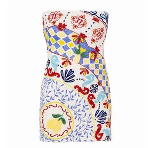 SELF-ADORE White / Blue Senorita Hand-beaded Embellished Mini Dress - White/blue