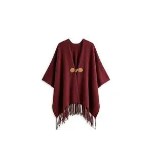 PAISIE Poncho Scarf With Toggle Closure In Burgundy
