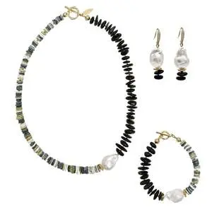 FARRA Tourmaline, Shell, And Baroque Pearl Jewelry Set - Black
