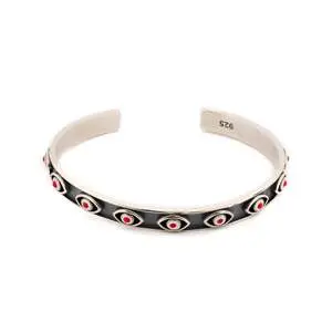 EBRU JEWELRY Coral Evil Eye Sterling Cuff Bracelet - Silver