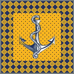 RALUFINEART Silk Pocket Square Anchors Aweigh Blue Yellow - Orange