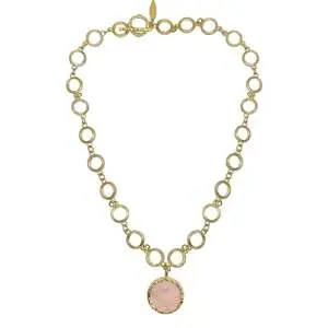 FARRA Rose Quartz Pendant Chain Necklace - Pink