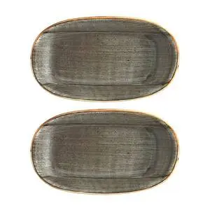 Turgla Home Space Oval Porcelain Platter Set Of Two - Grey