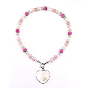 MINERALGEMS ✩ STUDIO Candy Necklace With Coral, Jade, And Pearls - Green/white/pink
