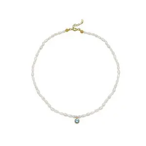 LINYA JEWELLERY Cosmic Small Pearl Zodiac Necklace - Blue