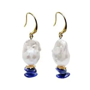 FARRA Baroque Pearl With Kyanite Earrings - Blue
