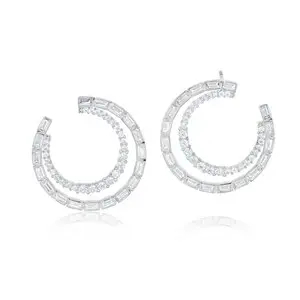 SHYMI Double Hoop Zirconia Earrings - Silver