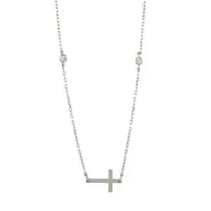 EBRU JEWELRY Sterling Cross Charm Diamond Chain Necklace - Silver