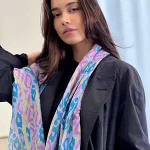 MARAETHRA Ikat Tree Silk Cotton Long Scarf Mix - Blue