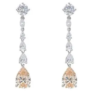LATELITA Bardot Champagne Quartz Drop Earrings In Silver Silver/white/brown