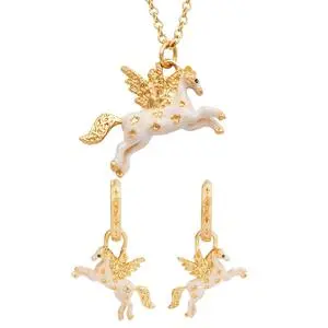 FABLE ENGLAND Pegasus Necklace And Huggie Earrings Set - Gold/blue