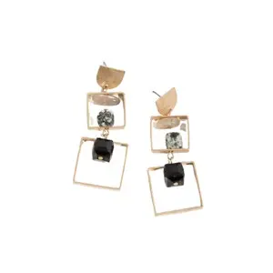 Saachi Bead And Stone Square Dangle Earrings - Black