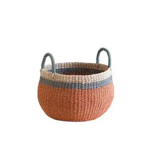 Likhâ Coral Tabletop Catch-all With Handle Handcrafted Baskets - Orange