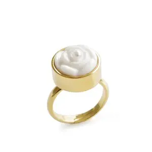 POPORCELAIN Porcelain Rose And Pearl Adjustable Ring - Gold