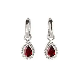 CHARLOTTE'S WEB JEWELLERY Sterling Silver Huggie Hoop Earrings With Garnet - Red/silver