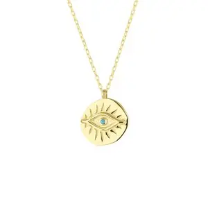 SPERO LONDON Eye Coin Sterling Silver Evil Eye Necklace - Gold