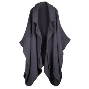 Saachi Oversized Waffle Knit Collared Jacket - Grey