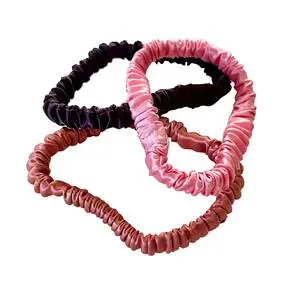 SOFT STROKES SILK Set Of Three Pure Mulberry Silk Skinny Scrunchies - Purple