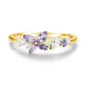 AZURA JEWELRY NEW YORK Monarch Butterfly Amethyst Opal Vermeil Ring - Gold