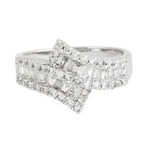 ARTISAN 18k Gold Baguette & Round Diamond Criss-cross Band Ring - White