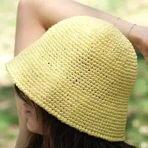 SPRINGMOONATELIER Raffia Bucket Hat - Yellow