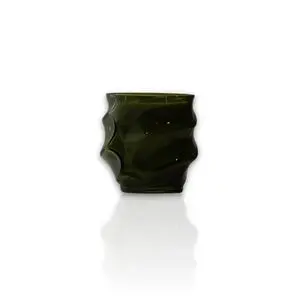 MARLETH Large Handblown Glass Candle Holder – Green Wave Form - Black