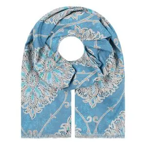 LUELLA FASHION Neutrals Large Cotton Scarf Printed Pattern Denim - Blue