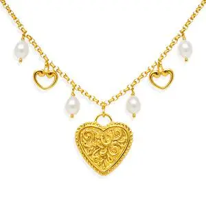 VINTOUCH ITALY Heartwork Vermeil Heart & Pearl Necklace - Gold