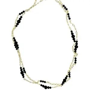 FARRA Gold Plated Chain With Obsidian Necklace - Black