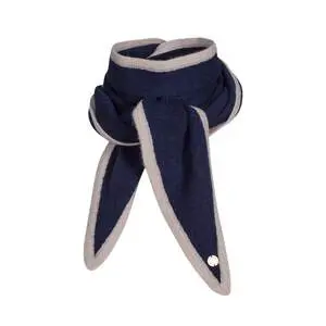 TIRILLM Ayla Small Neck Scarf In Soft Pure Cashmere, Navy With Beige Trimming - Blue