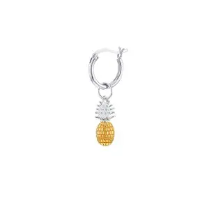 TRUE ROCKS Two-tone Mini Pineapple Charm Hoop Earring - Silver