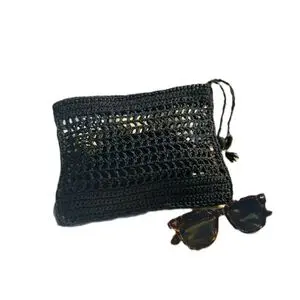 SPRINGMOONATELIER Raffia String Clutch - Black