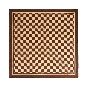 LOST PATTERN Checkerboard Silk Bandana Scarf Coffee - Brown