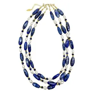 FARRA Lapis Lazuli And Freshwater Pearl Multi-layered Necklace - Blue/white