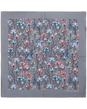 LORDS OF HARLECH Hudson Mystic Floral Merino Handkerchief Pocket Square - Grey