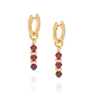 NELLOU JEWELLERY Linear Huggie Earrings With Garnet Gemstones - Red/gold