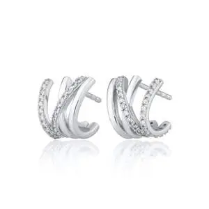 SCREAM PRETTY Crossed Illusion Hoop Stud Earrings - Silver