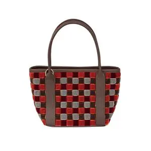 VELVET ATELIER Hand Bag - Brown/grey/orange