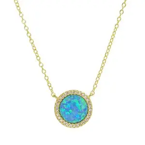 KAMARIA Crystal-Embellished Opal Circle Necklace Blue/gold