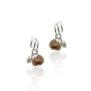 BIO-TRIMMINGS Silver Hoop Earrings With Pearl And Bio-gem Pendants - Silver/brown