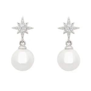 LATELITA London Sterling Silver Polaris North Star Pearl Drop Earrings - Silver/white